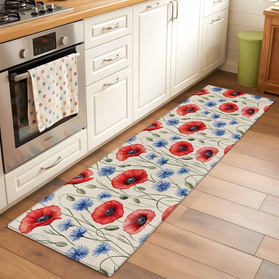 2'x6' Rug Runners for Hallways Kitchen, Red Poppy Flower Non Slip ...