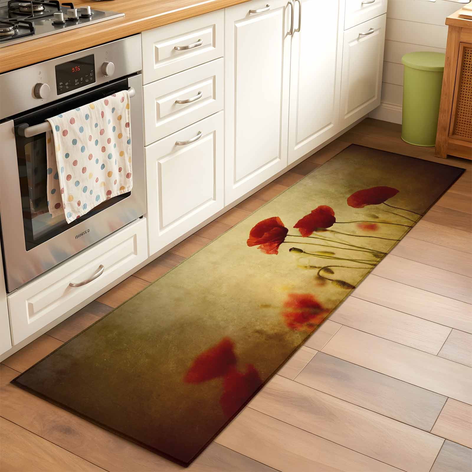 2'x6' Rug Runners for Hallways Kitchen, Red Poppy Flower Non Slip ...