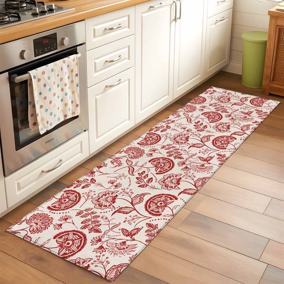 2'x6' Rug Runners for Hallways Kitchen, Red Spring Floral Non Slip ...