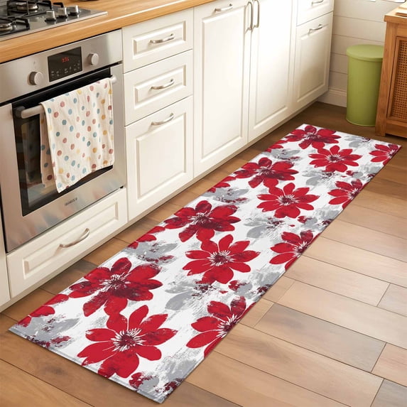2'x6' Rug Runners for Hallways Kitchen, Red Spring Floral Non Slip ...