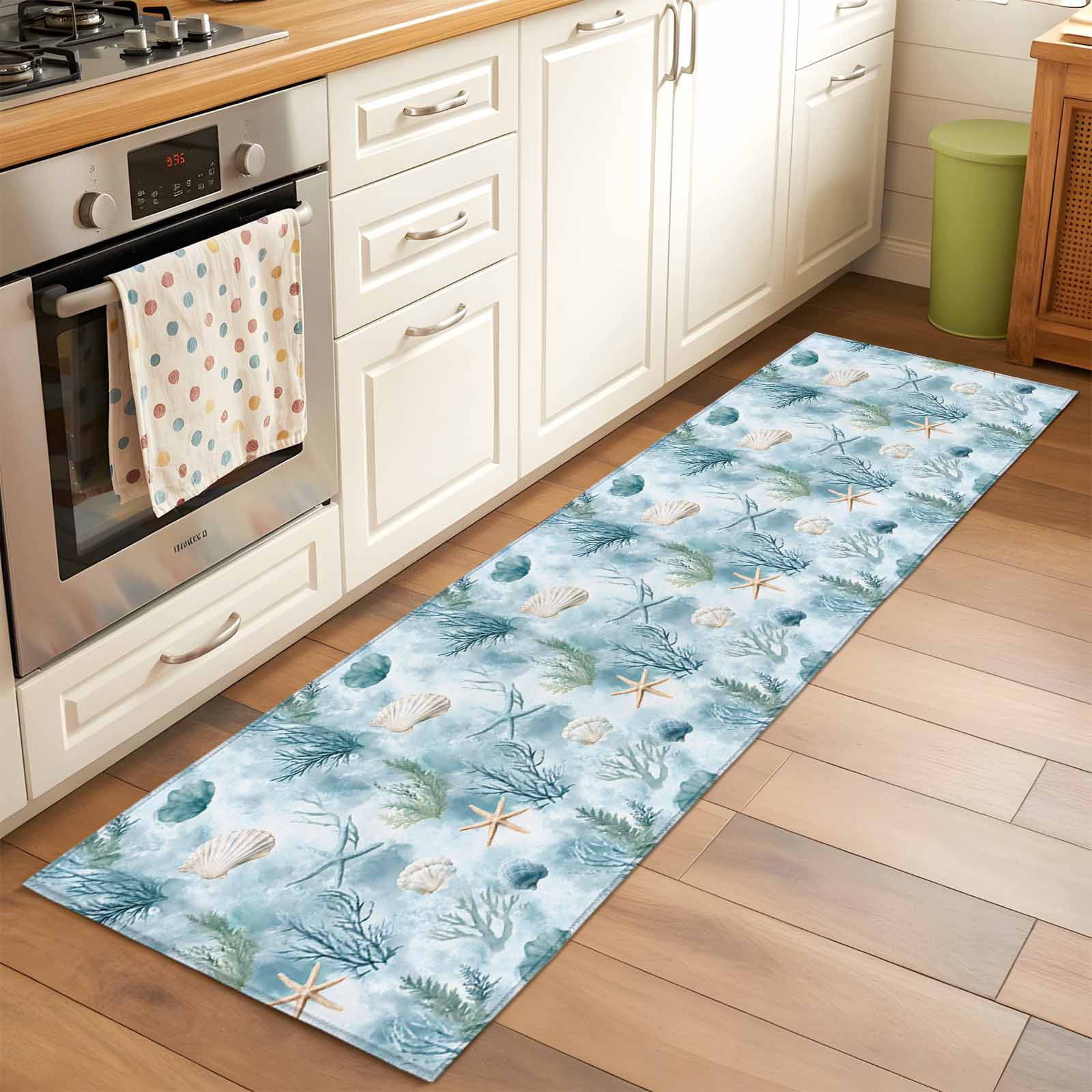2'x6' Rug Runners for Hallways Kitchen, Summer Blue Coral Non Slip ...