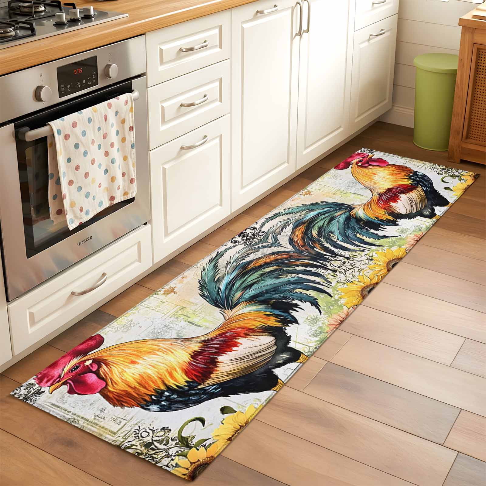 2'x6' Rug Runners for Hallways Kitchen, Sunflower Retro Rooster Non ...