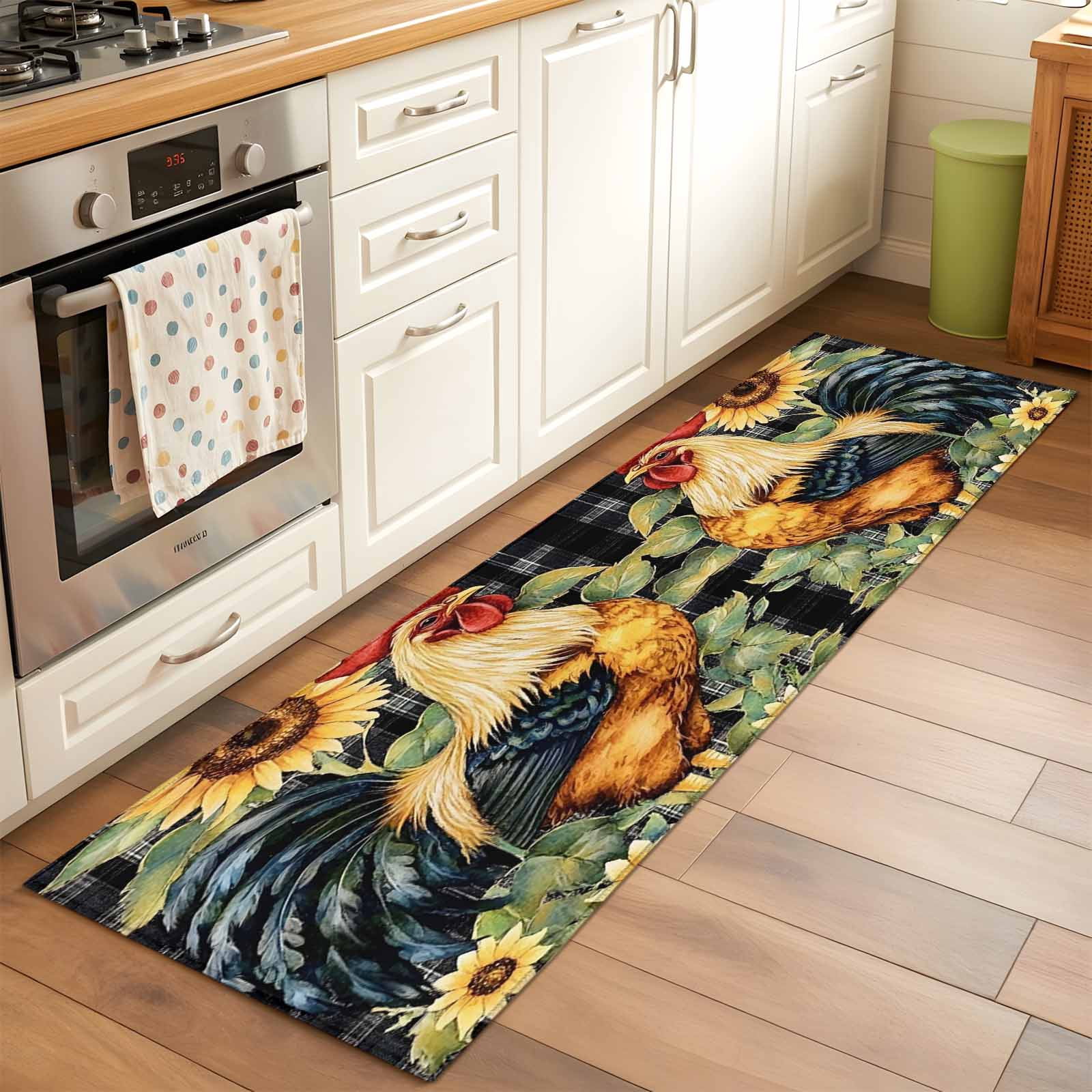 2'x6' Rug Runners for Hallways Kitchen, Sunflower Rooster Non Slip ...