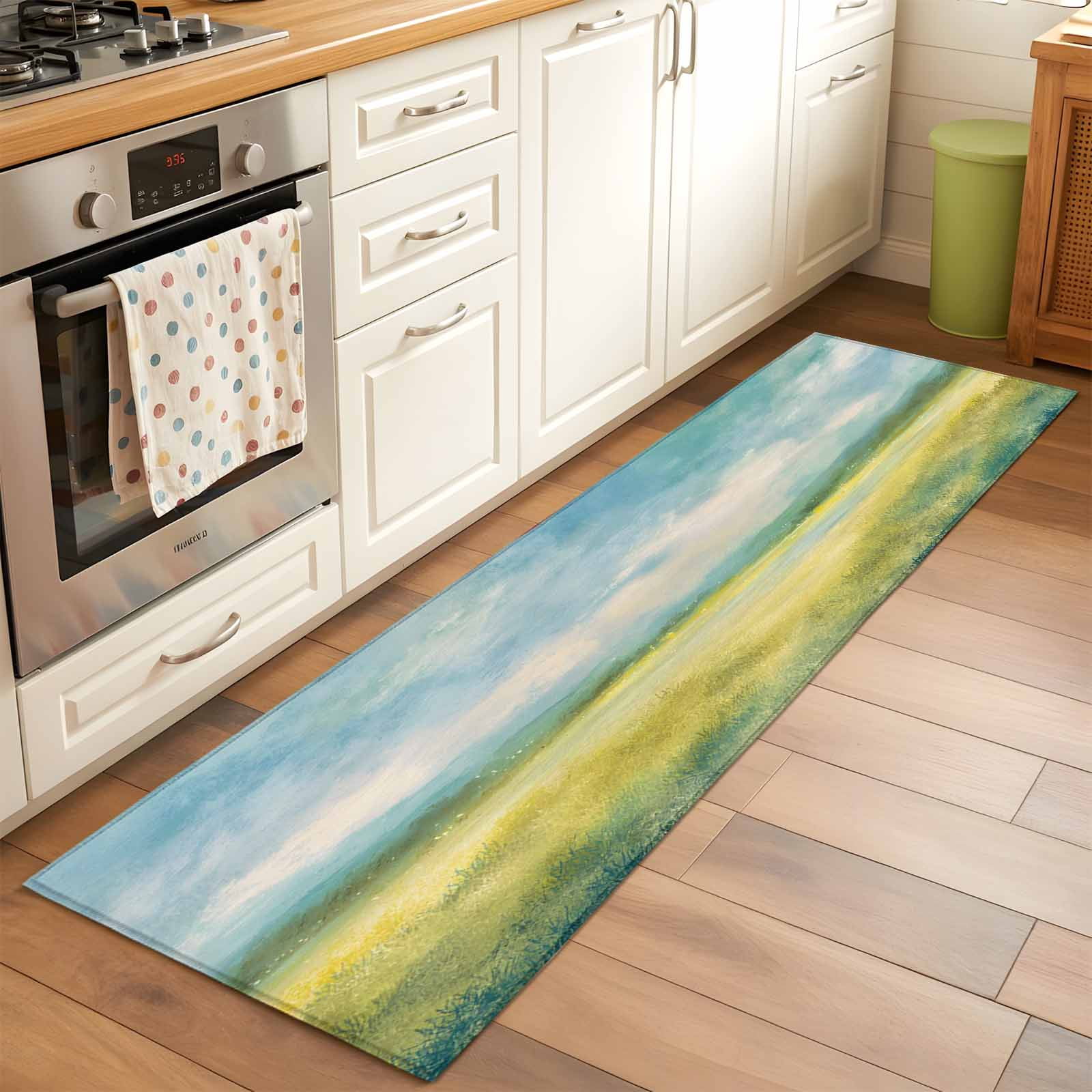 2'x6' Rug Runners for Hallways Kitchen, Teal Blue Oil Painting Non Slip ...