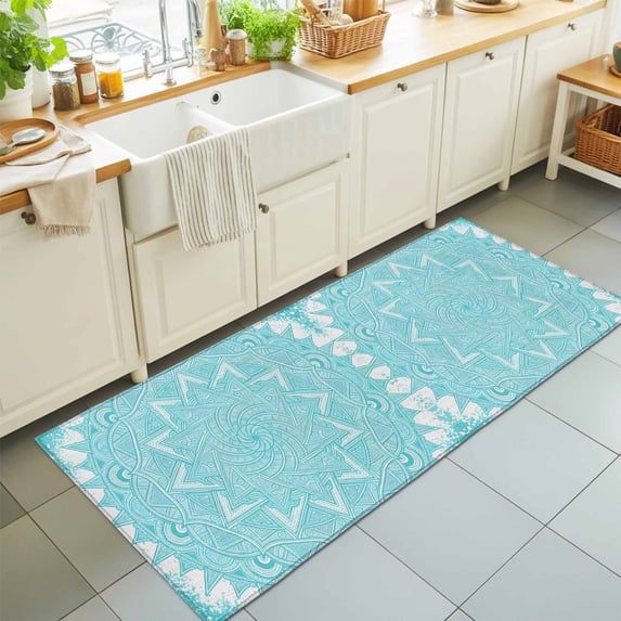 2'x6' Rug Runners for Hallways Kitchen, Teal Geometric Non Slip ...