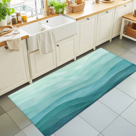 2'x6' Rug Runners for Hallways Kitchen, Teal Green Ombre Non Slip ...