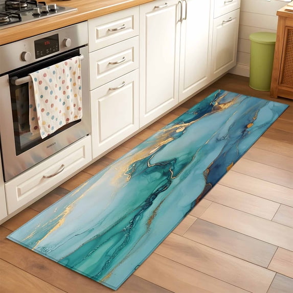 2'x6' Rug Runners for Hallways Kitchen, Teal Marble Non Slip Entryway ...