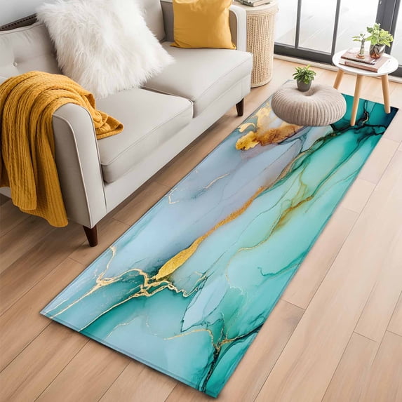 2'x6' Rug Runners for Hallways Kitchen, Teal Ombre Non Slip Entryway ...