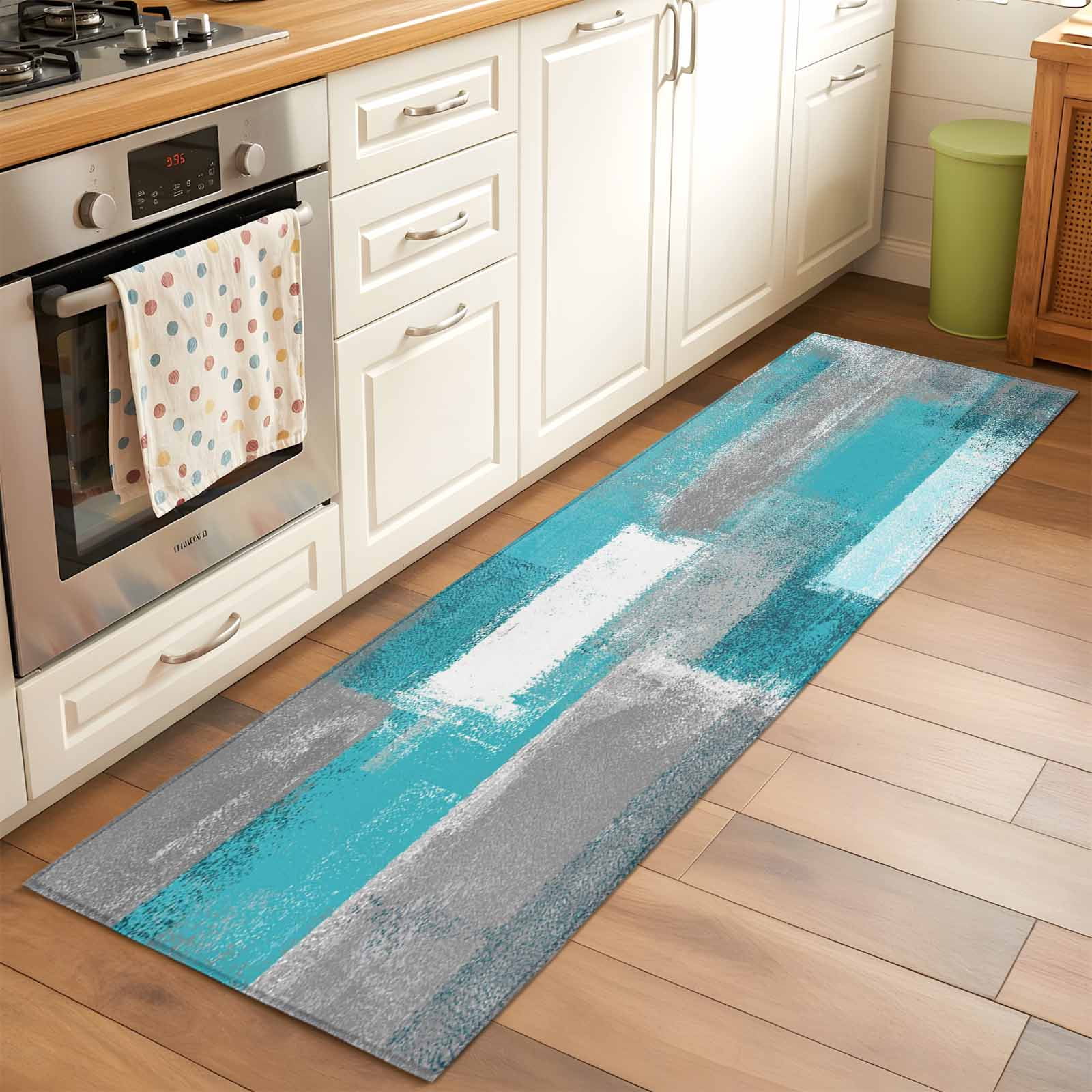 2'x6' Rug Runners for Hallways Kitchen, Turquoise Grey Ombre Non Slip ...