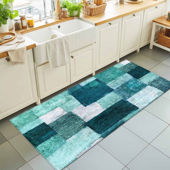 2'x6' Rug Runners for Hallways Kitchen, Turquoise Patchwork Non Slip ...