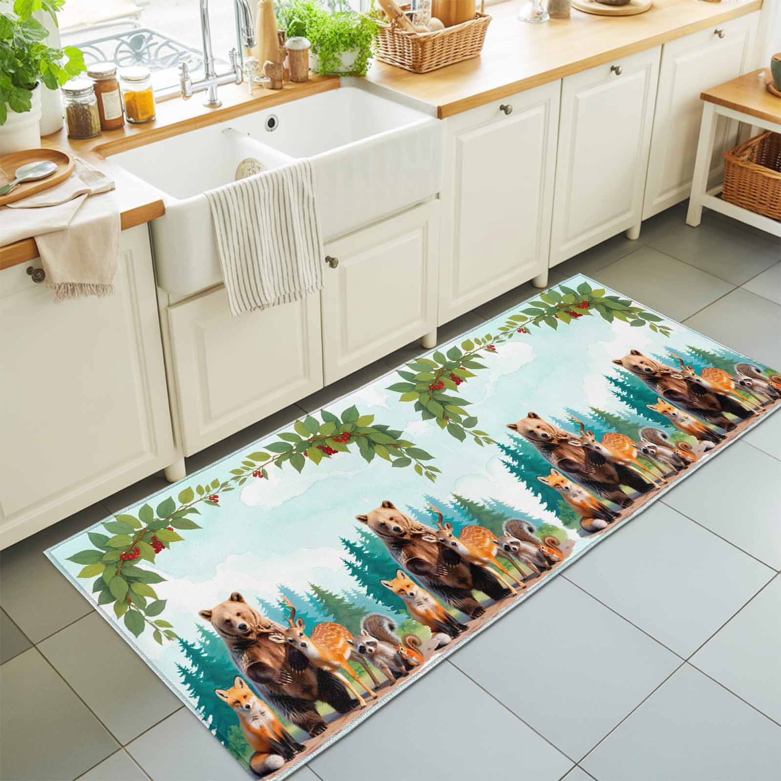 2'x6' Rug Runners for Hallways Kitchen, Vintage Forest Animals Non Slip ...