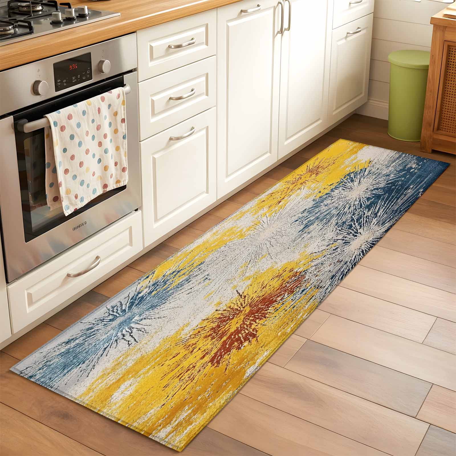 2'x6' Rug Runners for Hallways Kitchen, Vintage Yellow Firework Non ...