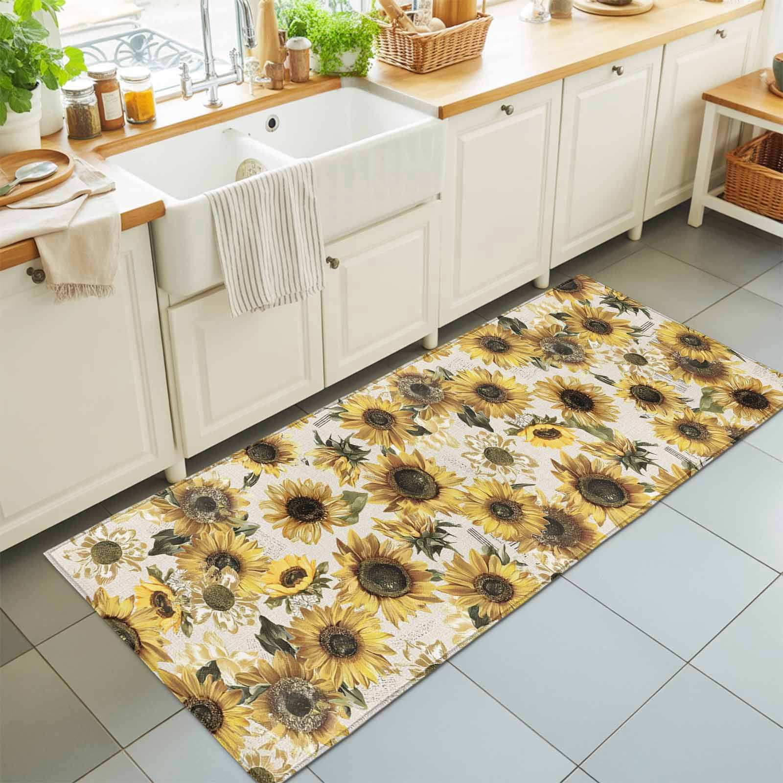 2'x6' Rug Runners for Hallways Kitchen, Vintage Yellow Spring Sunflower ...