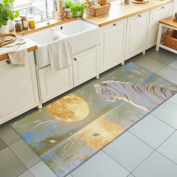 2'x6' Rug Runners for Hallways Kitchen, White Tiger Moon Night Non Slip ...