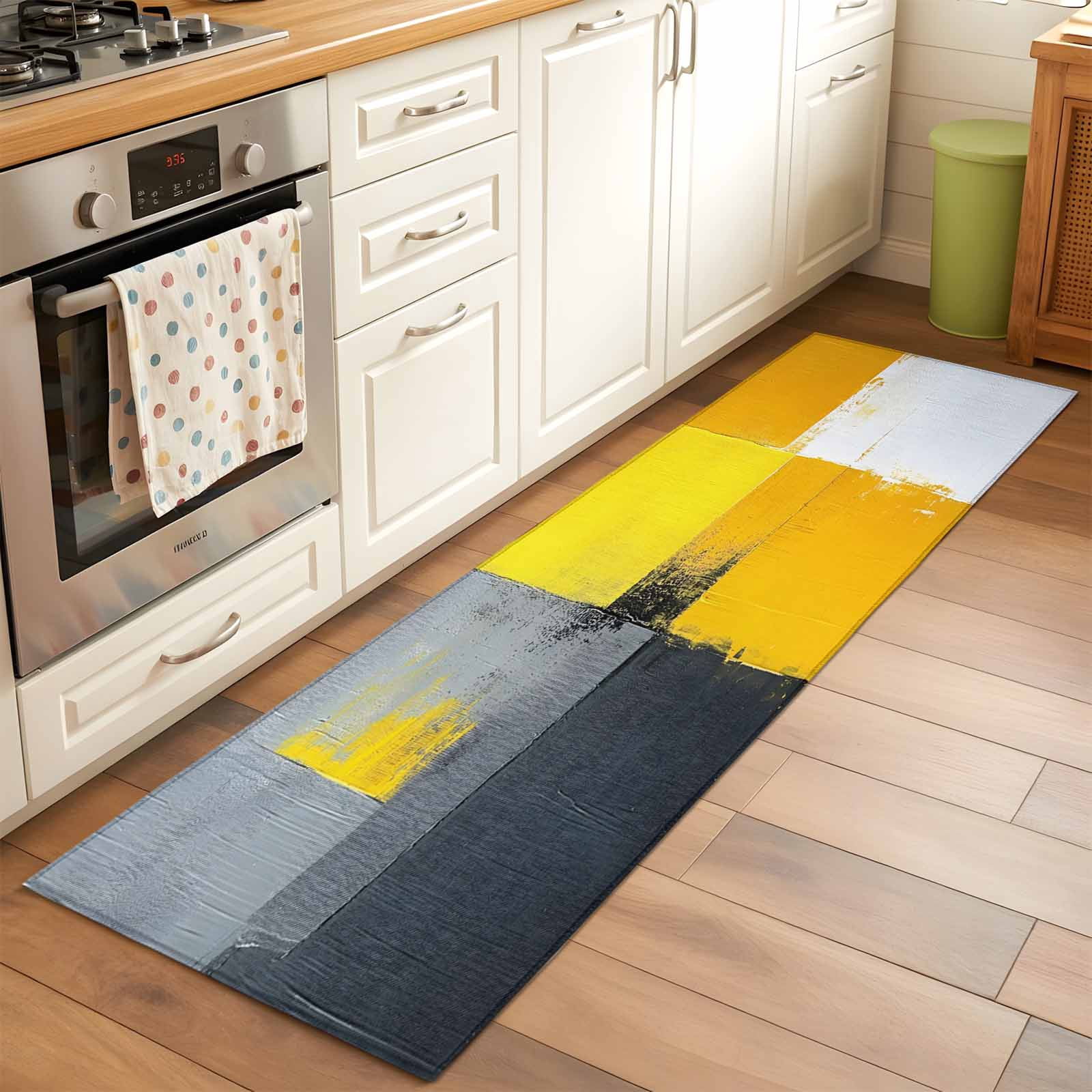 2'x6' Rug Runners for Hallways Kitchen, Yellow Grey Oil Painted Non ...