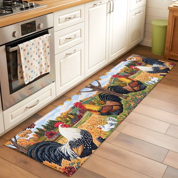 2'x6' Rug Runners for Hallways Kitchen, Yellow Retro Rooster Non Slip ...