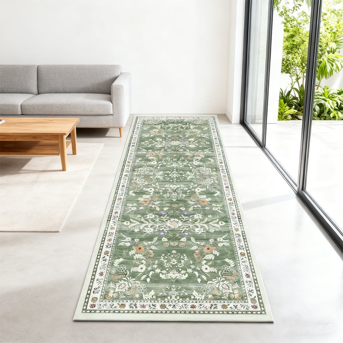 2'x8' Bohemian Style Floral Hallway Runner Rug, Non-Slip with Rubber ...