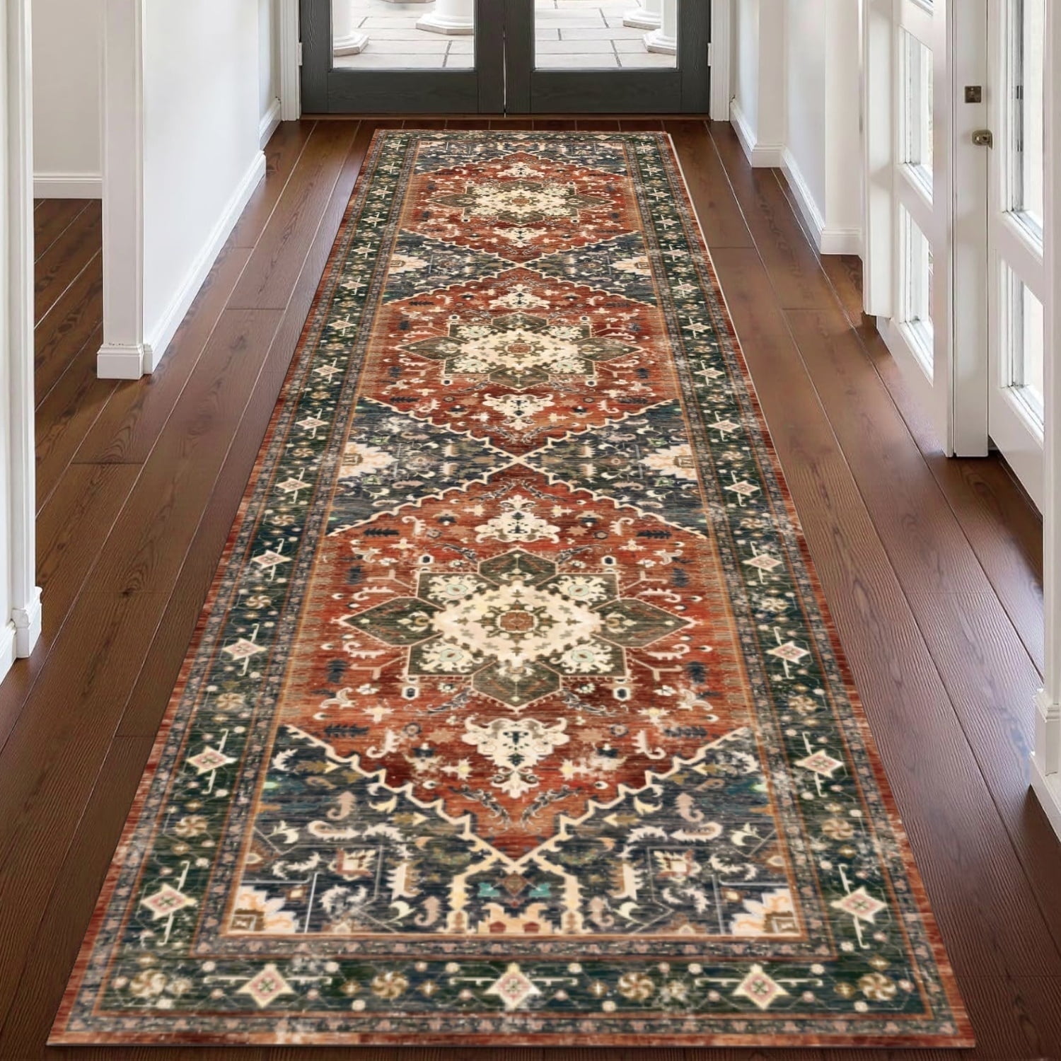 Yamaziot 2'x8' Washable Brown Vintage Runner Rug with Faux Wool Surface ...
