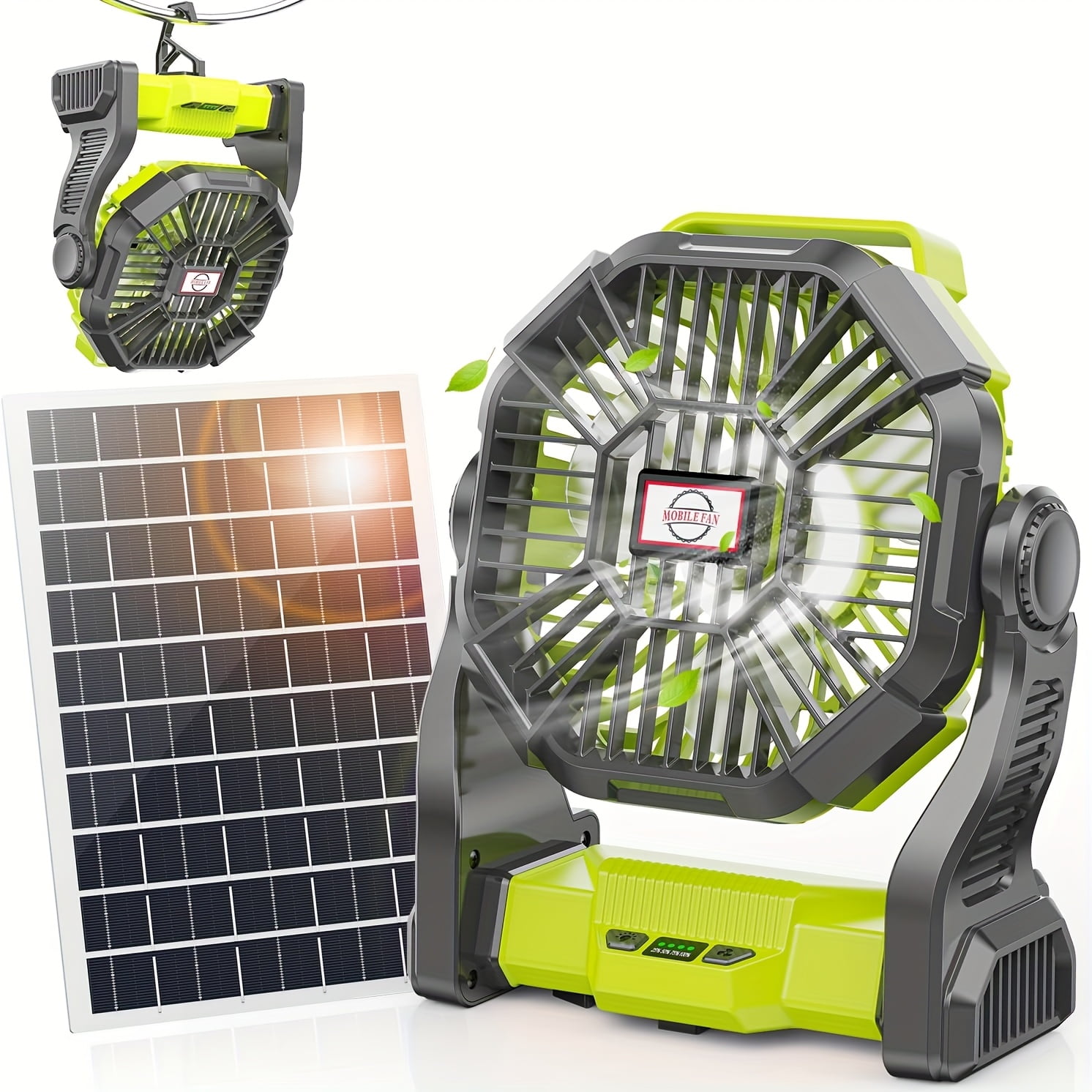 20, 000mAh Solar Fan, USB Battery Fan, Solar Charging Fan LED Light ...