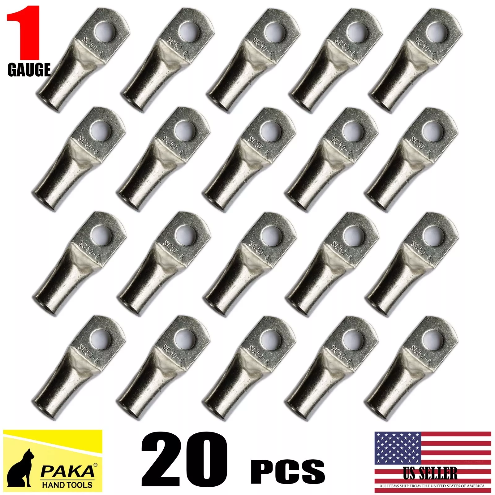 (20) 1/0 Gauge Awg X 3/8 In Tinned Copper Lug Battery Cable Connector ...