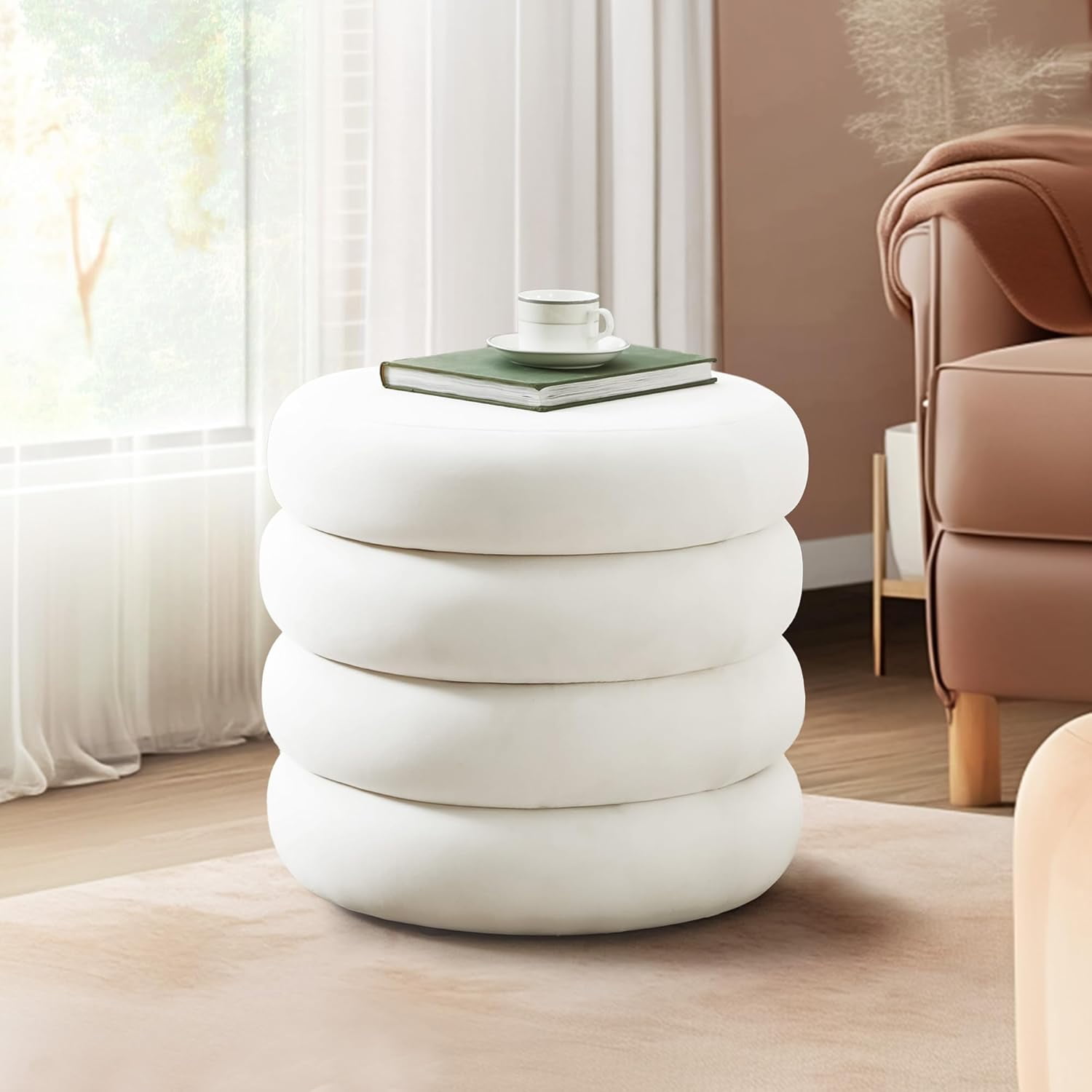20.1 Inch Round Storage Ottoman, Modern Velvet Ottoman Coffee Table ...