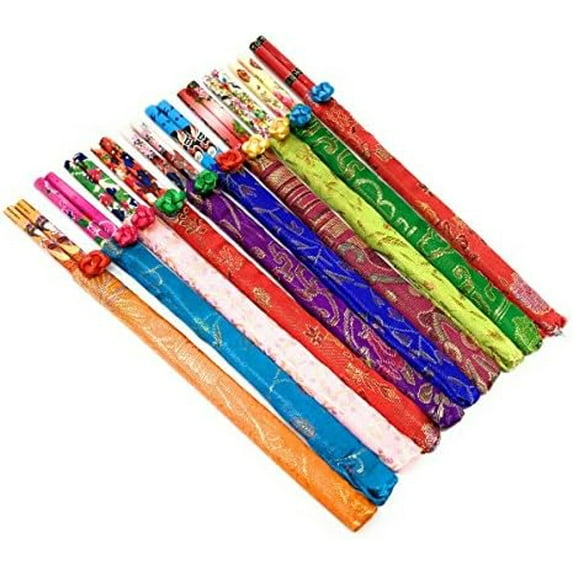 20 (10 pairs) Elegant Bamboo Chopsticks With Brocade Pouch by [ Colors ...