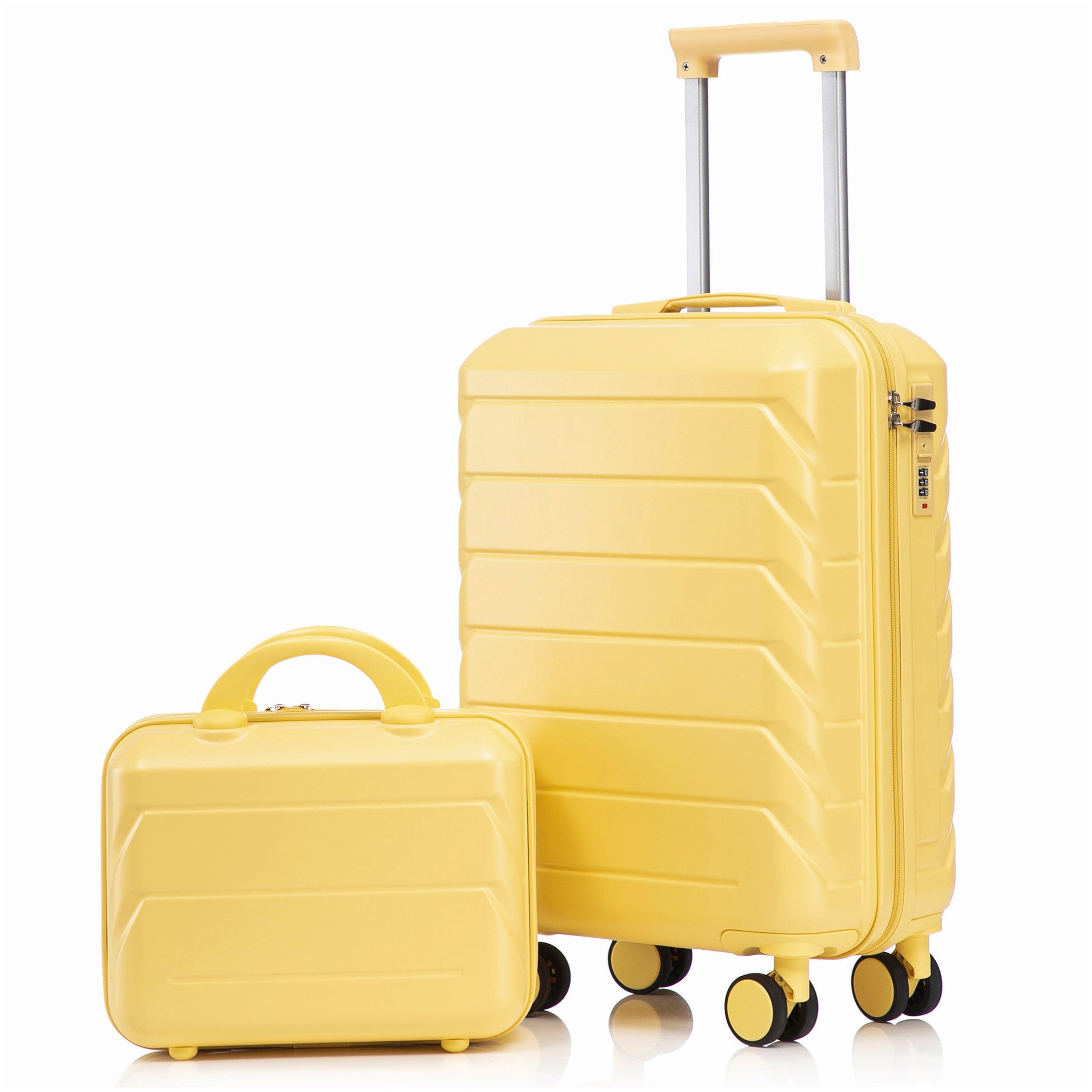 20" & 14" ABS Carry-On Luggage Set with Spinner Wheels & Lock, Yellow ...