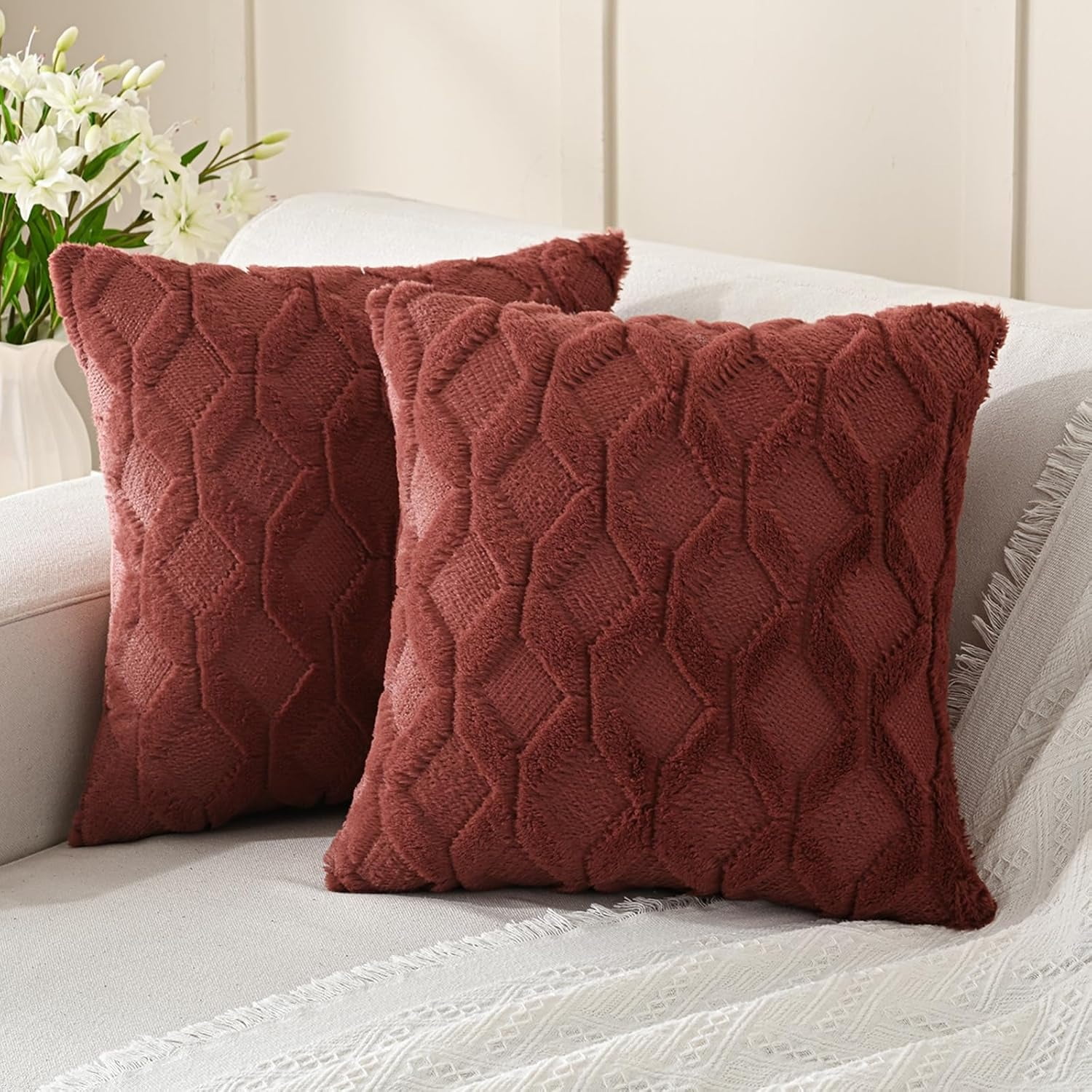 20×20 Inch Decorative Throw Pillow Cover Set, Soft Plush Fabric ...