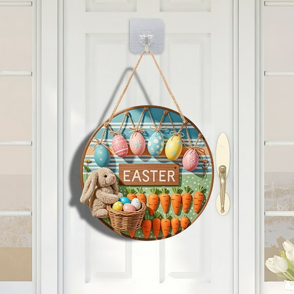 20*20Cm Easter Wooden Sign, Bunny Welcome Hanging Plaque, Easter Egg ...