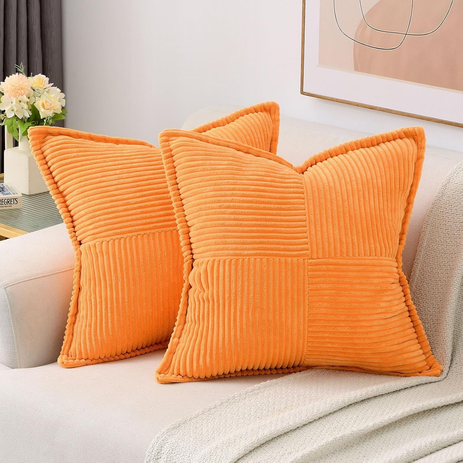 20×20Inch Decorative Throw Pillow Cover Set, Soft Corduroy Fabric ...