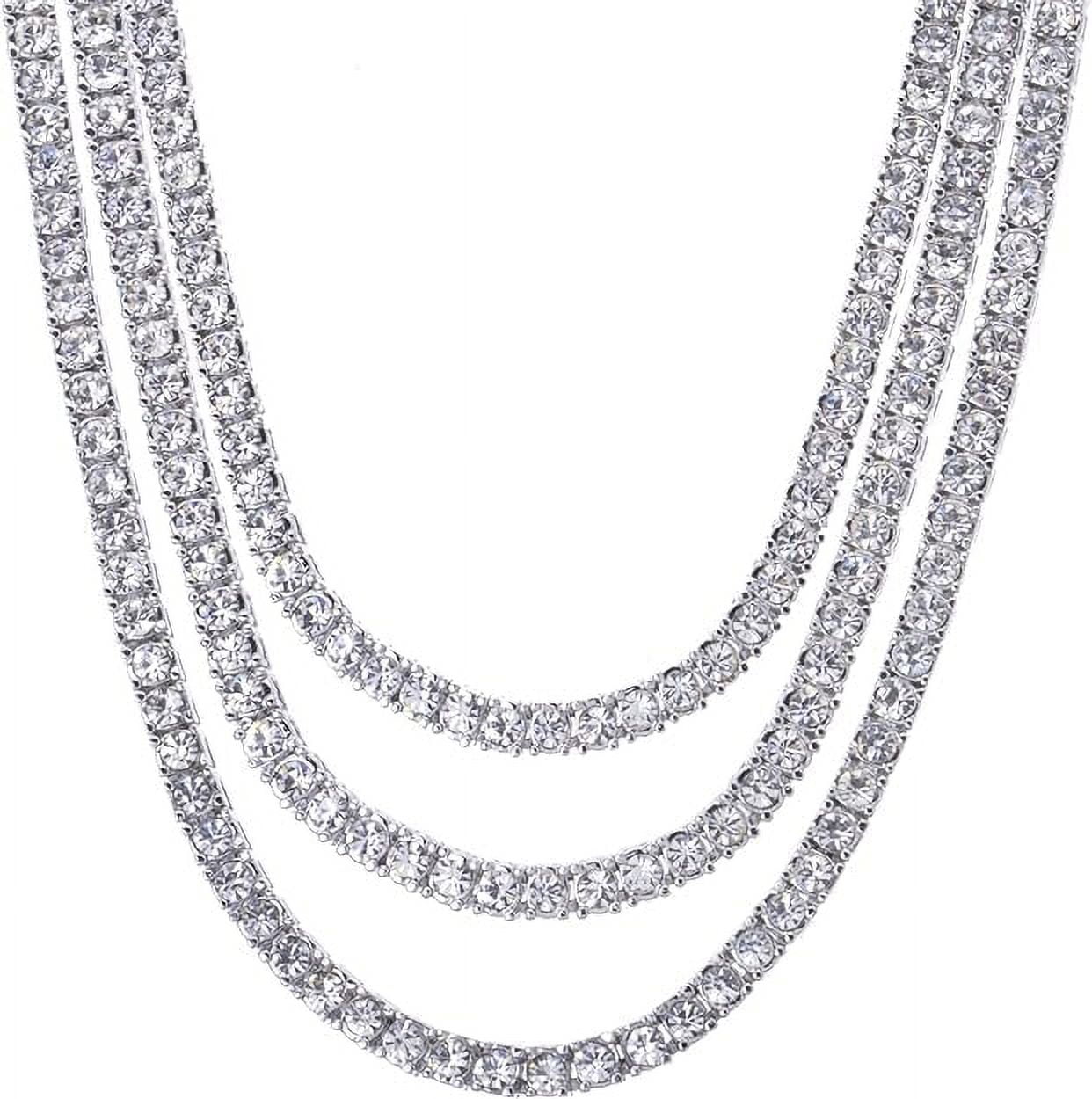 20" / 22" / 24" Triple SET LAB Diamond Iced Out 4 mm CZ Silver Plated ...