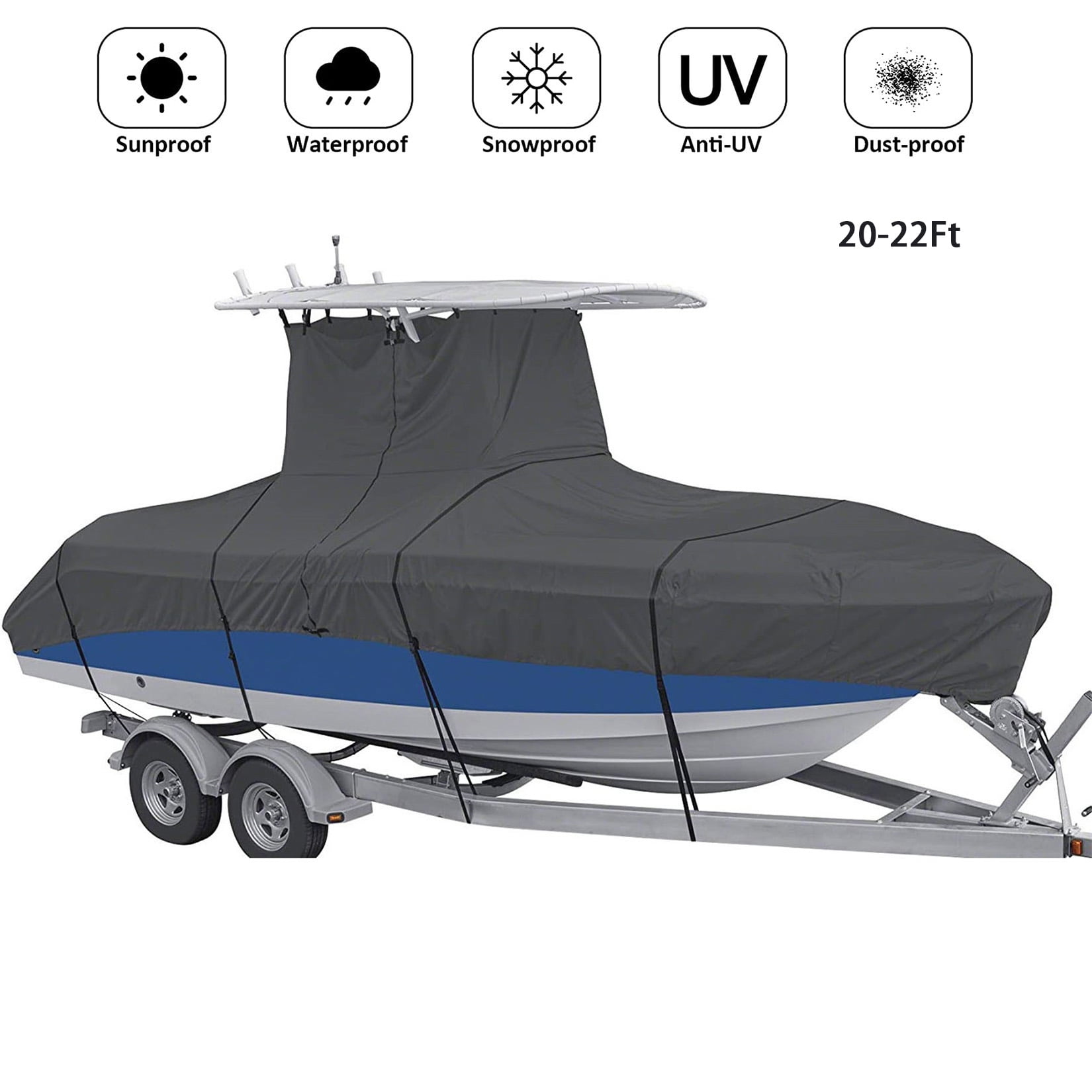 20-22Ft Boat Cover 420D Heavy Duty Waterproof Fit for Center Console ...