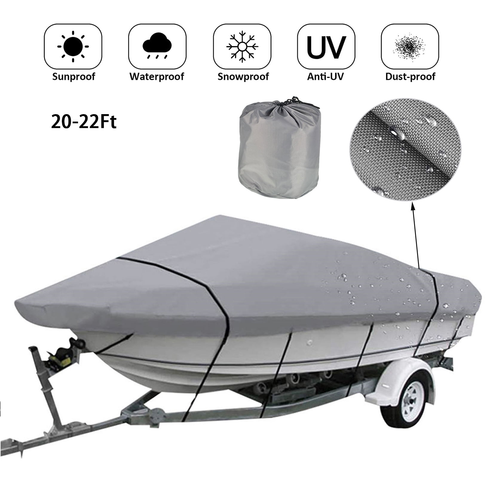20-22Ft Heavy Duty Boat Cover 210D Oxford Waterproof Trailerable Marine ...