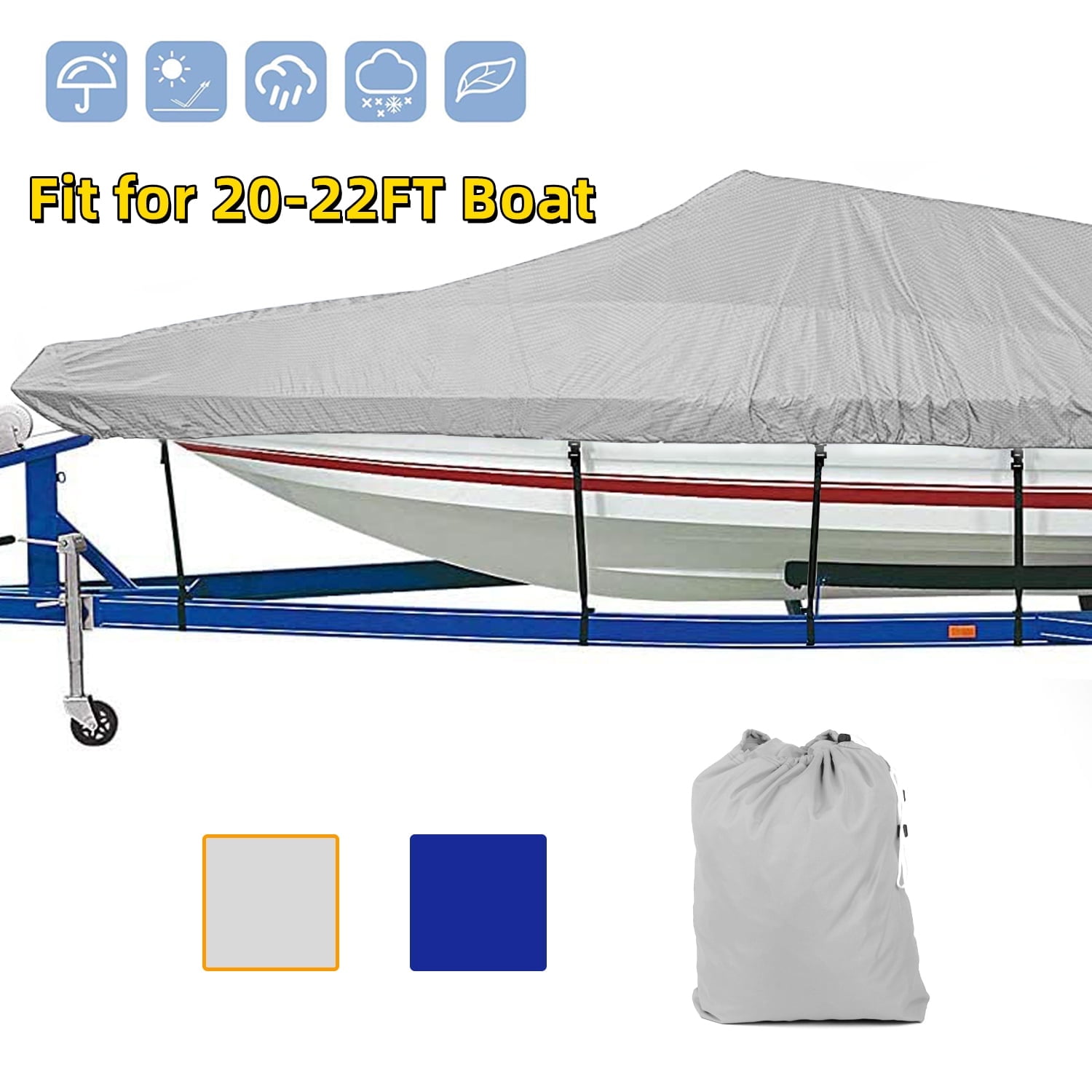 20-22ft Heavy Duty 420D Boat Cover for V-Hull, Tri-Hull, Fishing Boat ...