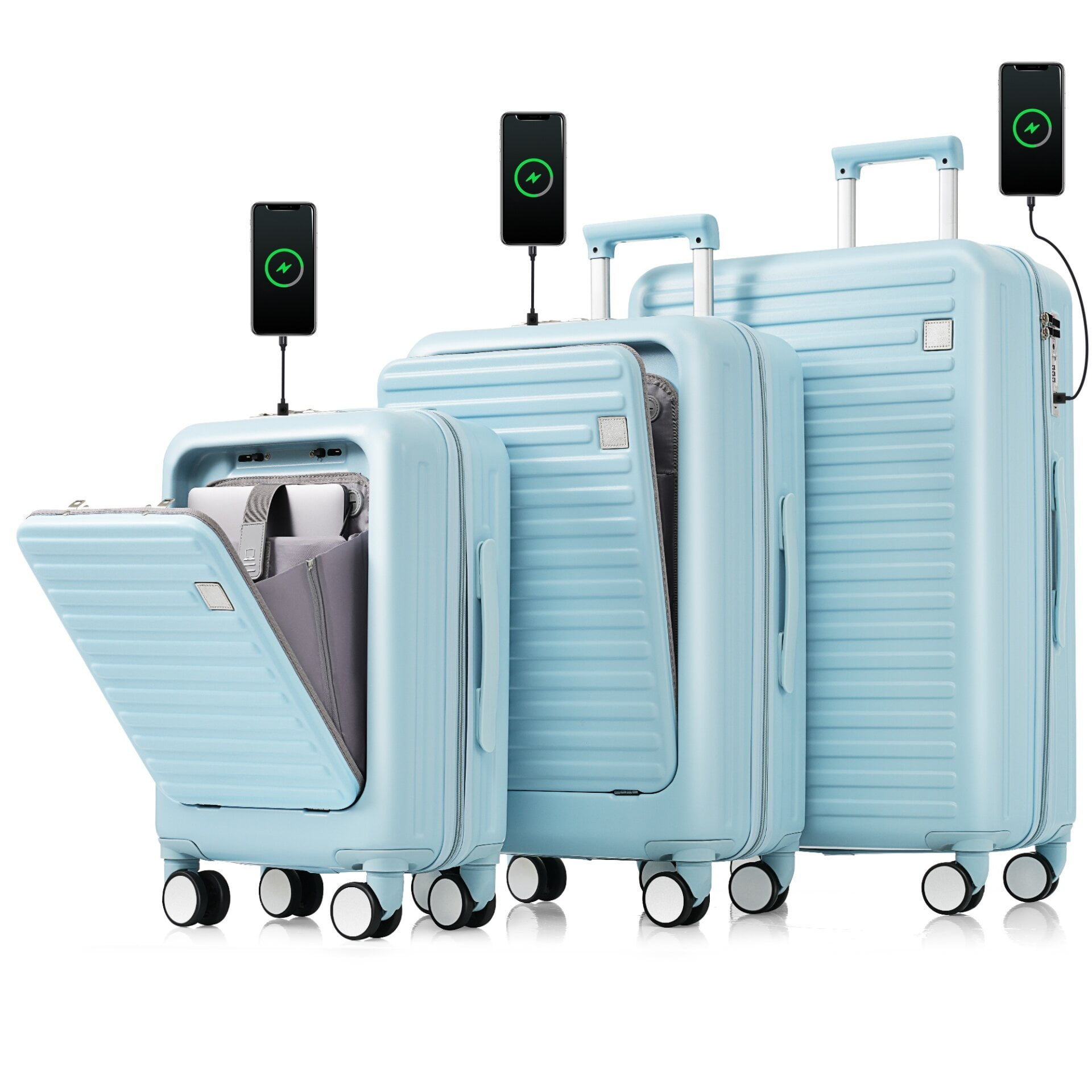 20, 24, 28 Inch Blue Luggage Set of 3, Airline Certified Carry on ...