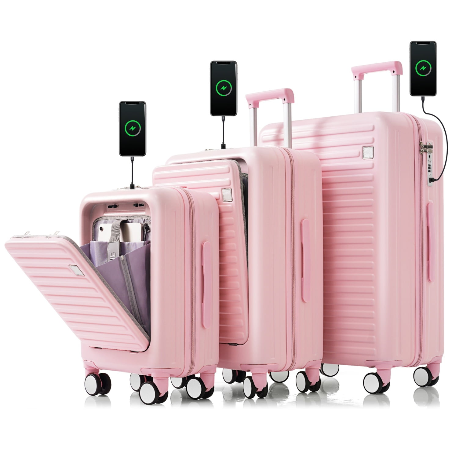 20, 24, 28 Inch Pink Luggage Set of 3, Airline Certified Carry on ...
