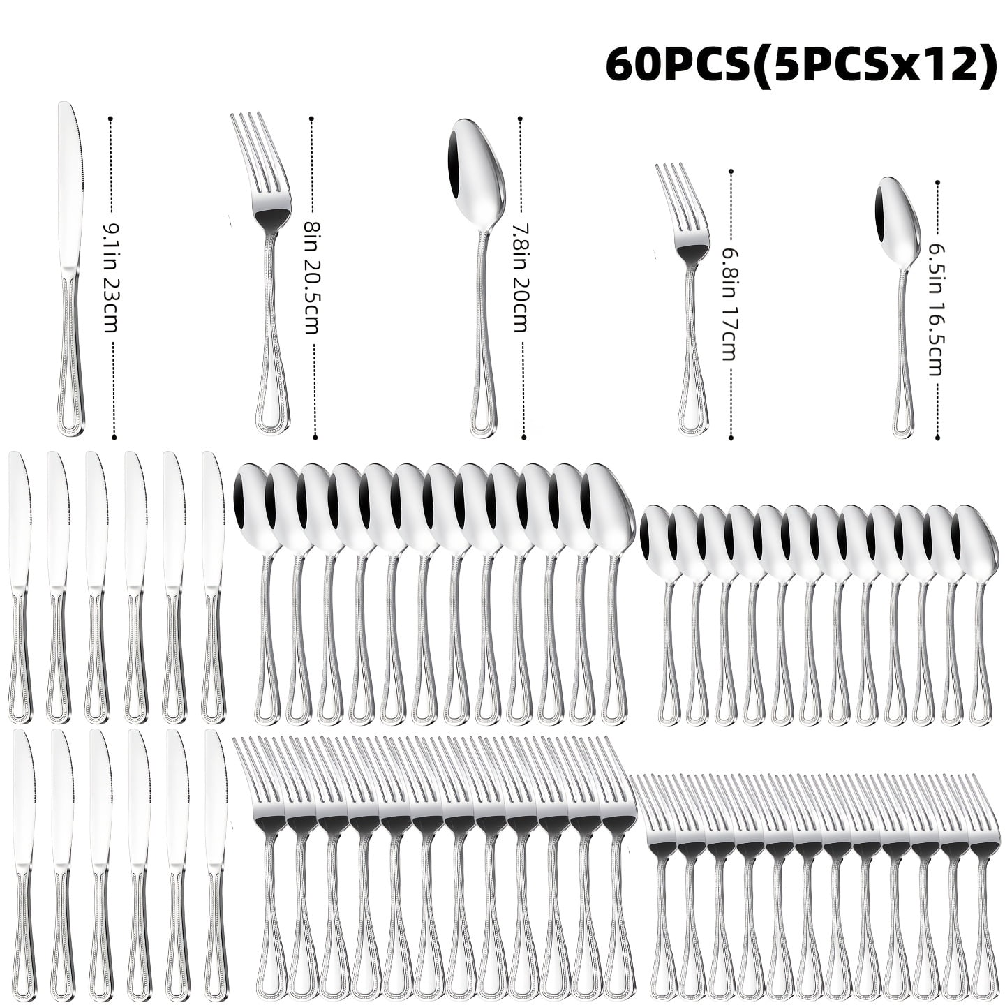 20/24/48/60Pcs Black Silver Stainless Steel Cutlery Set, Modern Western ...