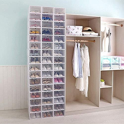 20/24 Pack Shoe Box Side Open, Clamshell Shoe Storage Container, Clear ...