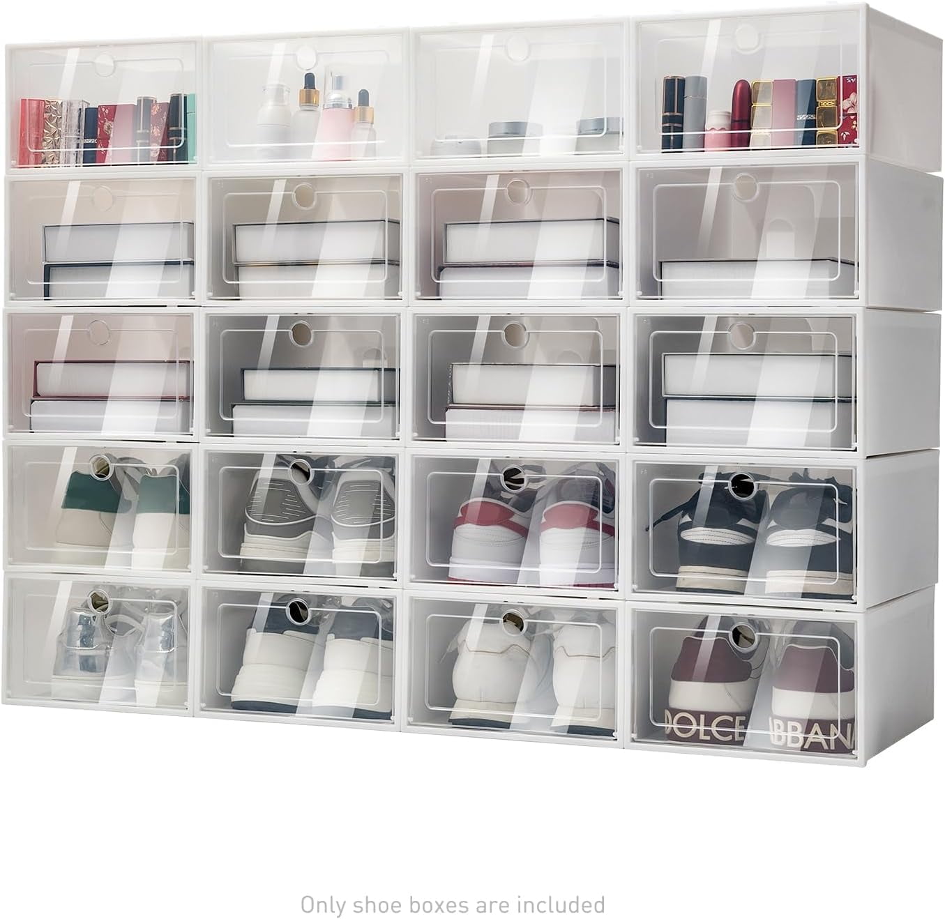 20/24 Pack Shoe Storage Boxes, Clear Plastic Clamshell Shoebox Stackable Shoe Boxes Organizer ...