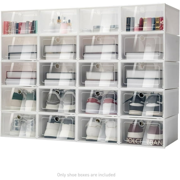 20/24 Pack Shoe Storage Boxes, Clear Plastic Clamshell Shoebox ...