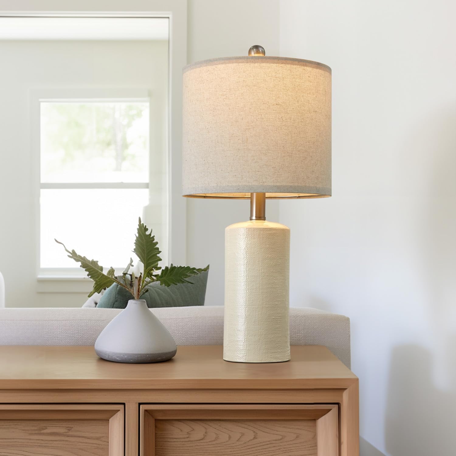 20.25" Small Single Table Lamp for Bedroom Modern Ceramic Nightstand ...