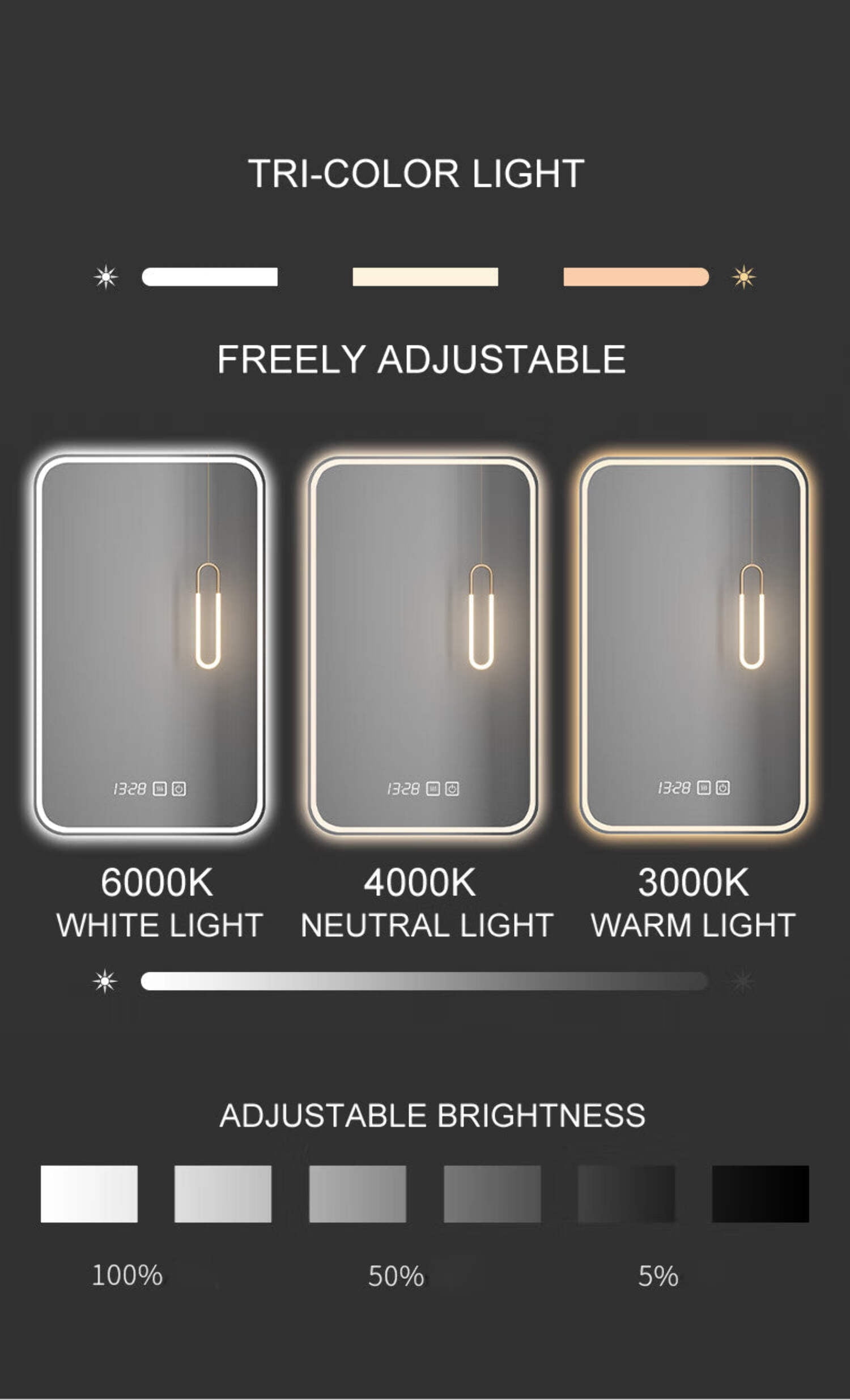 20*28 Inch Led Vanity Smart Mirror With Time And Temperature Display ...