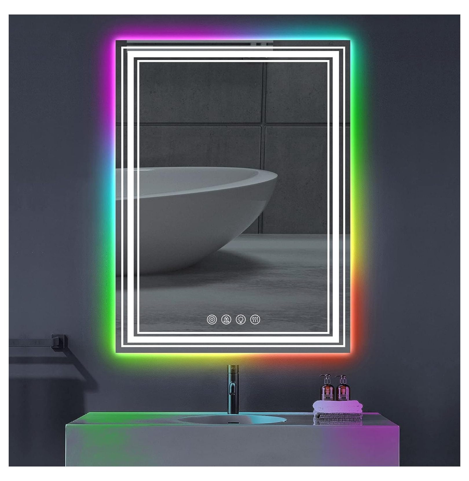20*28 in Anti-Fog Smart Touch Mirror RGB LED Bathroom Mirror with ...