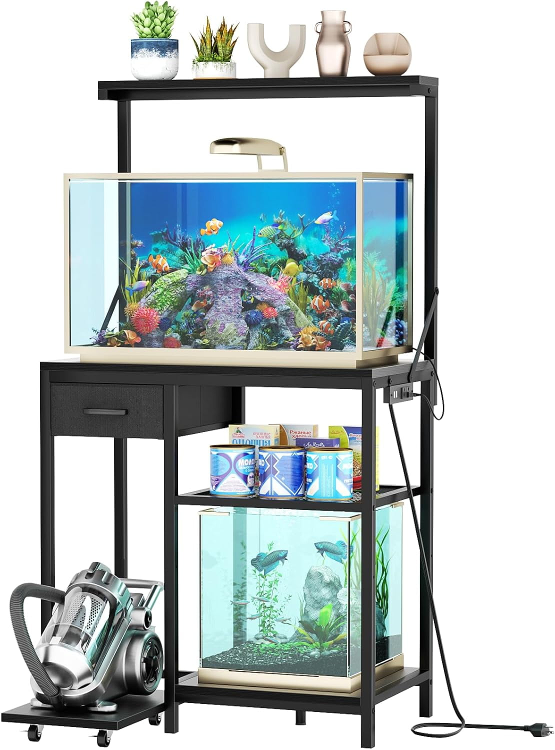 20-29 Gallon Fish Tank Stand with Power Outlet & Storage Drawer,4-Tier ...
