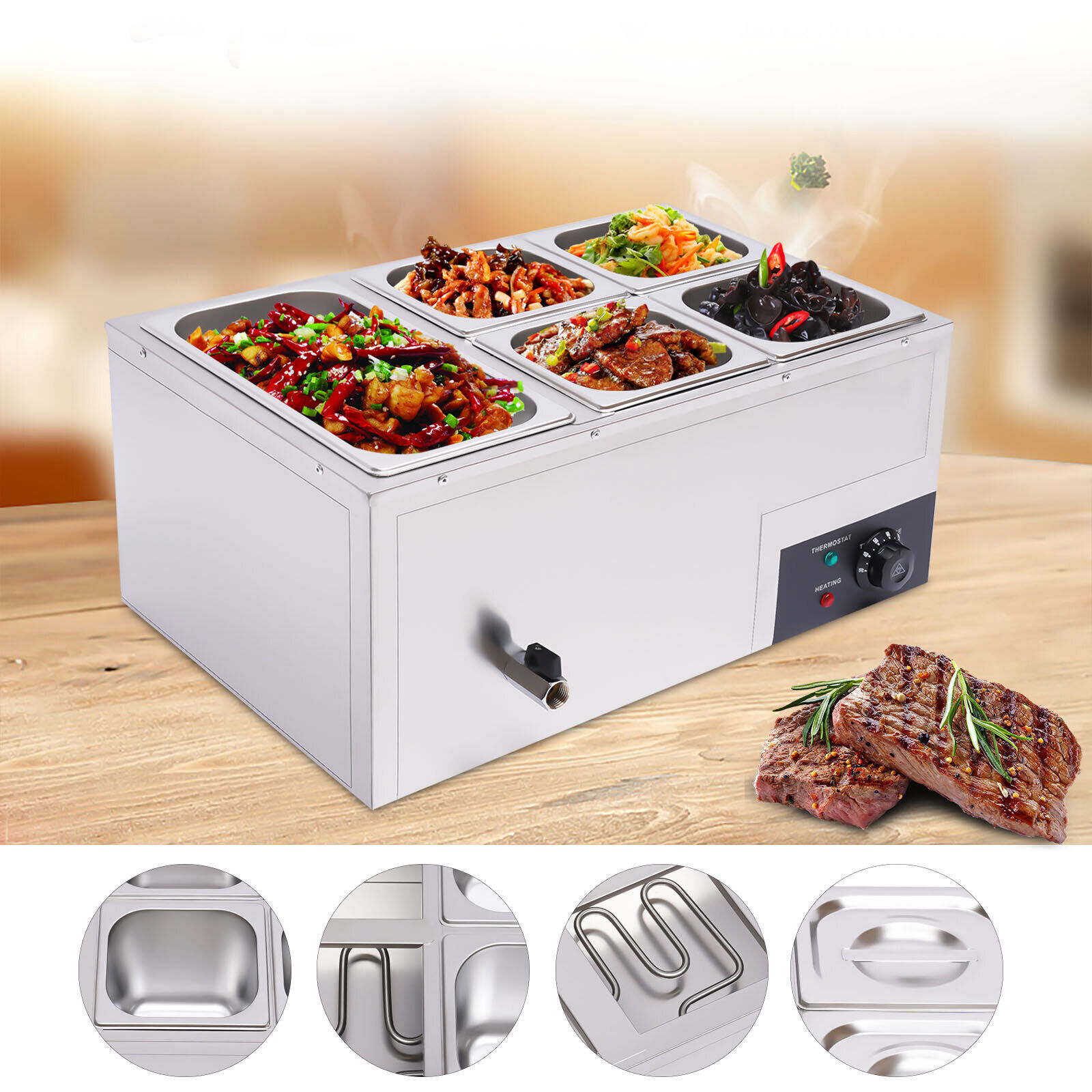 20.2qt Commercial Restaurant Food Warmer with 5-Pan Stainless Steel ...