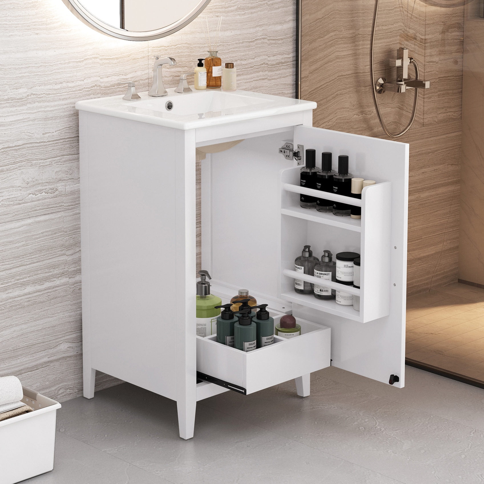 20.3" Bathroom Vanity with Ceramic Sink and Cabinet | Pre-drilled ...