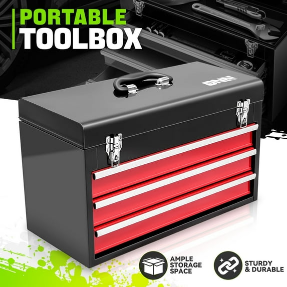 20" 3 Drawers Multiple Storage Tool Box Flat Top Steel Portable Hand ...
