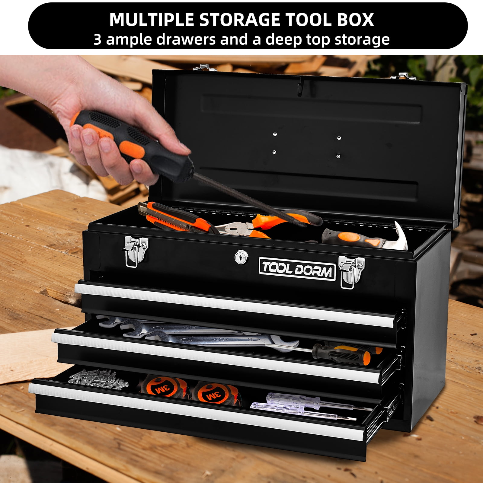 20.3“ Metal Tool Box with Drawer Portable Steel Metal Tool Box with ...