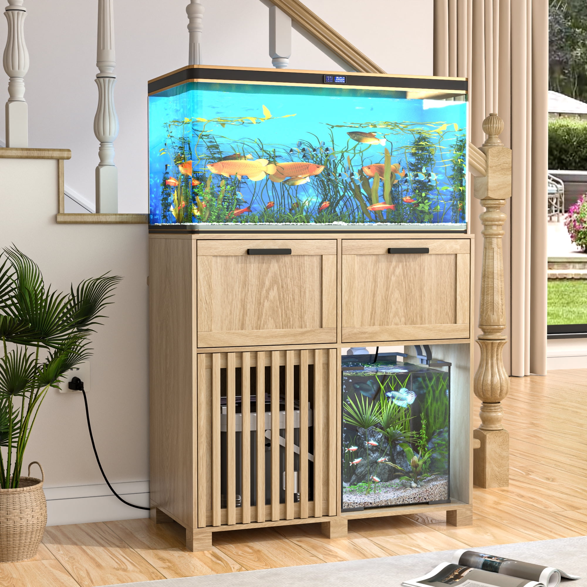 20-30 Gallon Aquarium Stand Fish Tank Stand, with Cabinet, Flip Drawers ...
