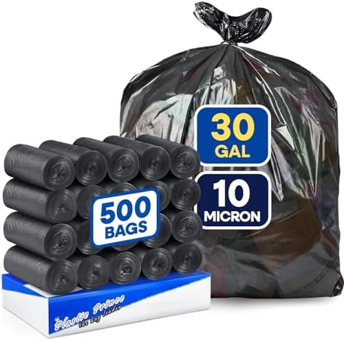 20-30 Gallon Can Liners 10 Mic High-Density Garbage Bags Black 30" x 36" Trash Bags 500/Case ...